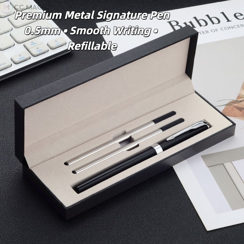 Premium Metal Signature Pen 0.5mm – Refillable Gel Pen for Office ...
