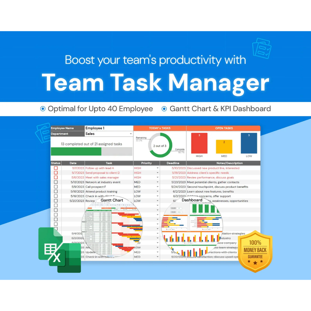 40 Staff KPI Team Task Manager Muti Teams Task Management Excel Google ...