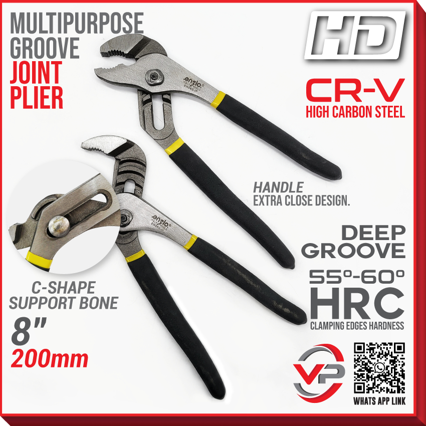 ENZIO Groove Joint Plier 8"/200mm Extra Wide Open 35mm Monkey & Water ...