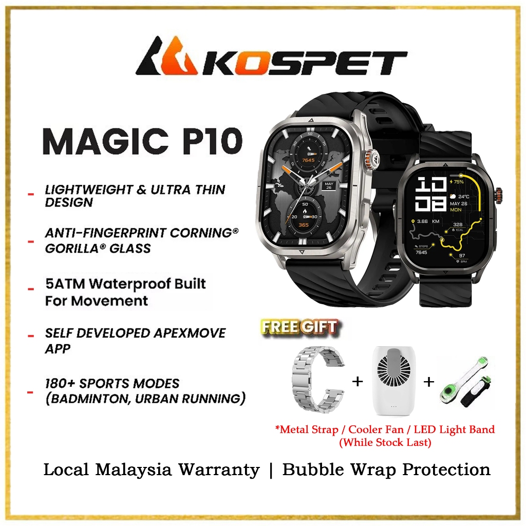 KOSPET MAGIC P10 Smartwatch AMOLED Display 1.96" GPS Bluetooth Call ...