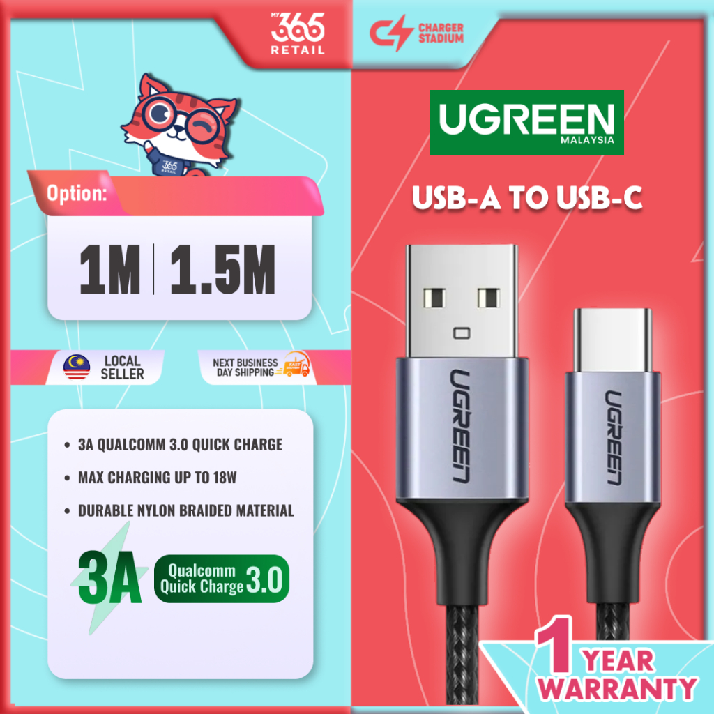 UGREEN USB A To USB Type-C Cable 3A Qualcomm 3.0 QC Quick Fast Charging ...