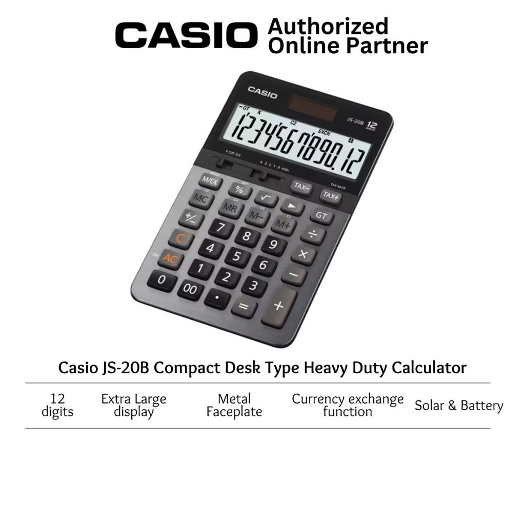 Casio JS-20B Compact Desk 12 Digits Type Heavy Duty Calculator | Shopee ...