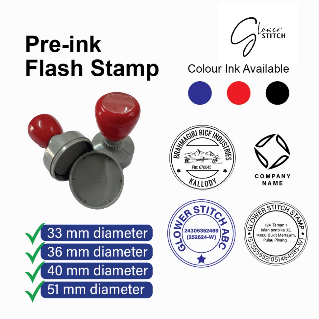 Pre ink Flash stamp (Round 33mm, 36mm,40mm,51mm) company use, teacher ...