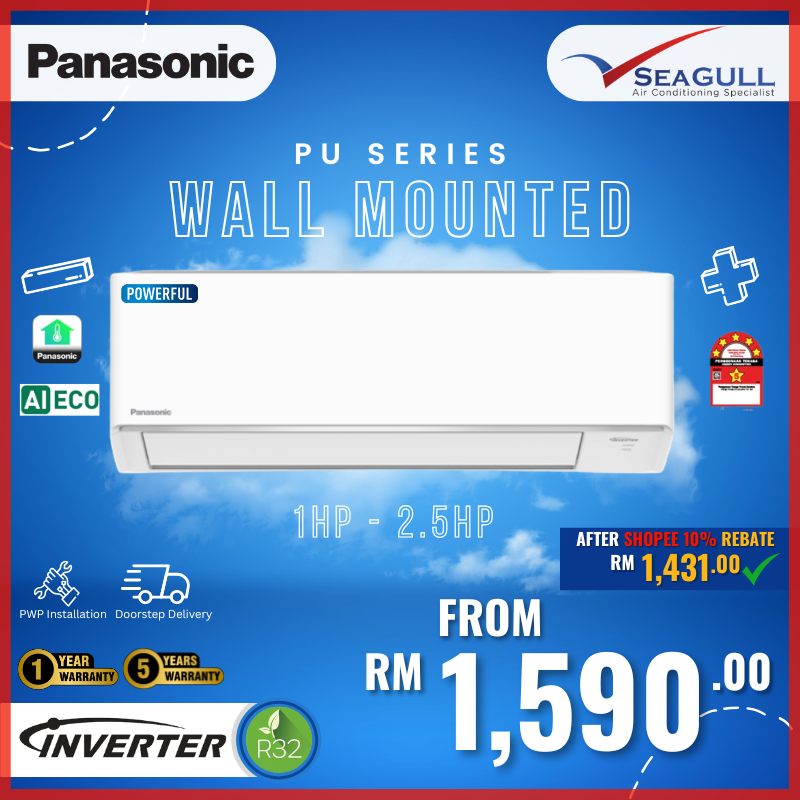 Panasonic PU Series 5 Stars Inverter Wall Mounted R32 1.0-2.5HP (PU9AKH ...