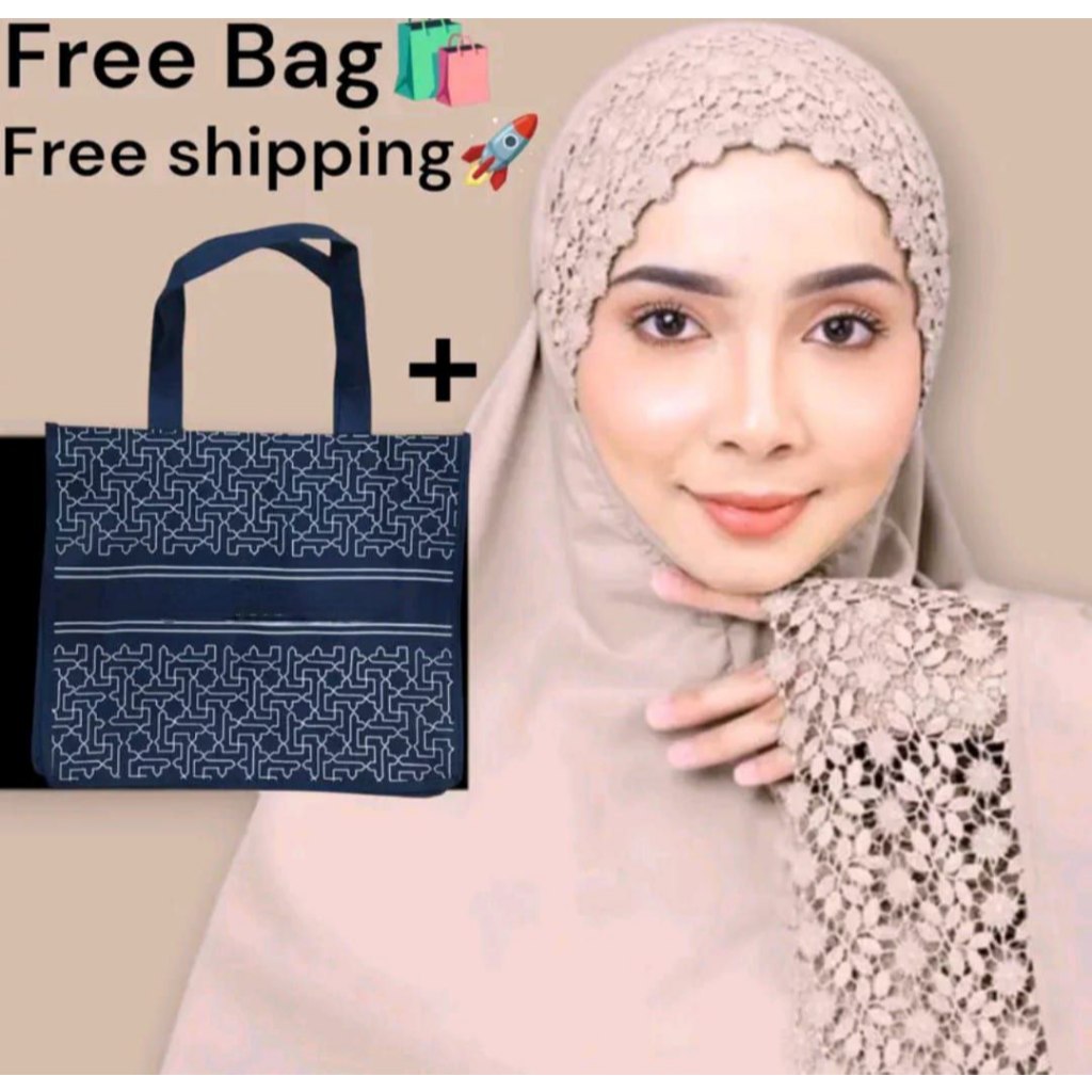 Telekung Viscose Lace Bunga Exclusive Dewasa, Jahitan Kemas, Getah Muka ...