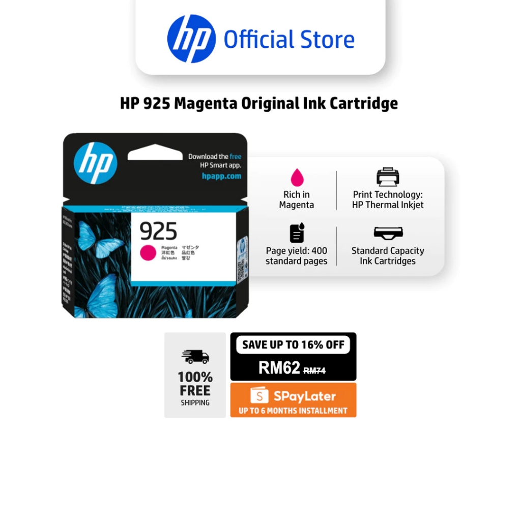 HP 925 Magenta Original Ink Cartridge / (4K0V7PA) / HP Thermal Inkjet ...