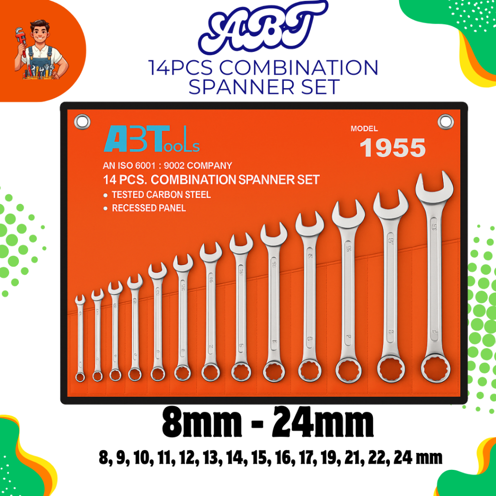 ABT Spanner Set 14pcs (8–24mm) | Combination Wrench Set | Spanar Set ...