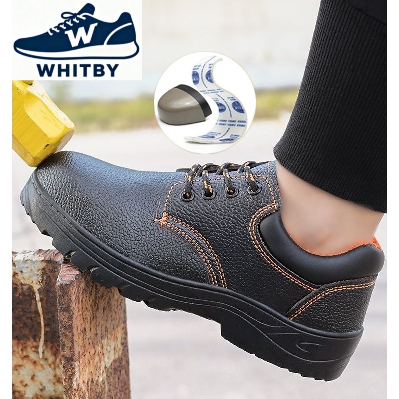WHITBY Black Leather Safety Shoes Safety Boots Men Work Shoe Steel Toe ...