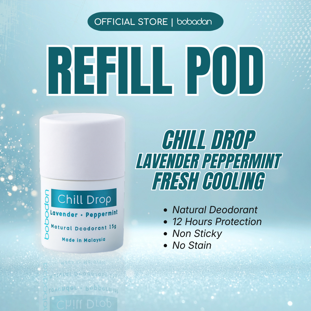 BOBADAN HEAT ACTIVATED REFILL Natural Deodorant Stick Chill Drop Odour ...