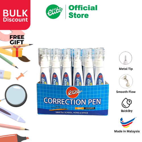 [BULK] ELITE SW8M Correction Pen 8ml | Liquid Paper | High Flow ...