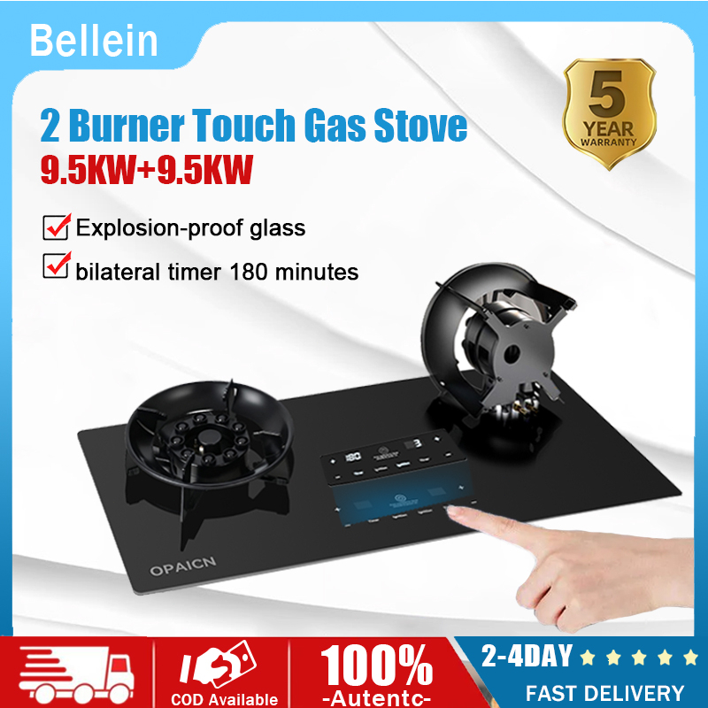 5 year warranty🔥 2 Burner Gas Stove Smart Touch Control Timer Gas,Flip ...