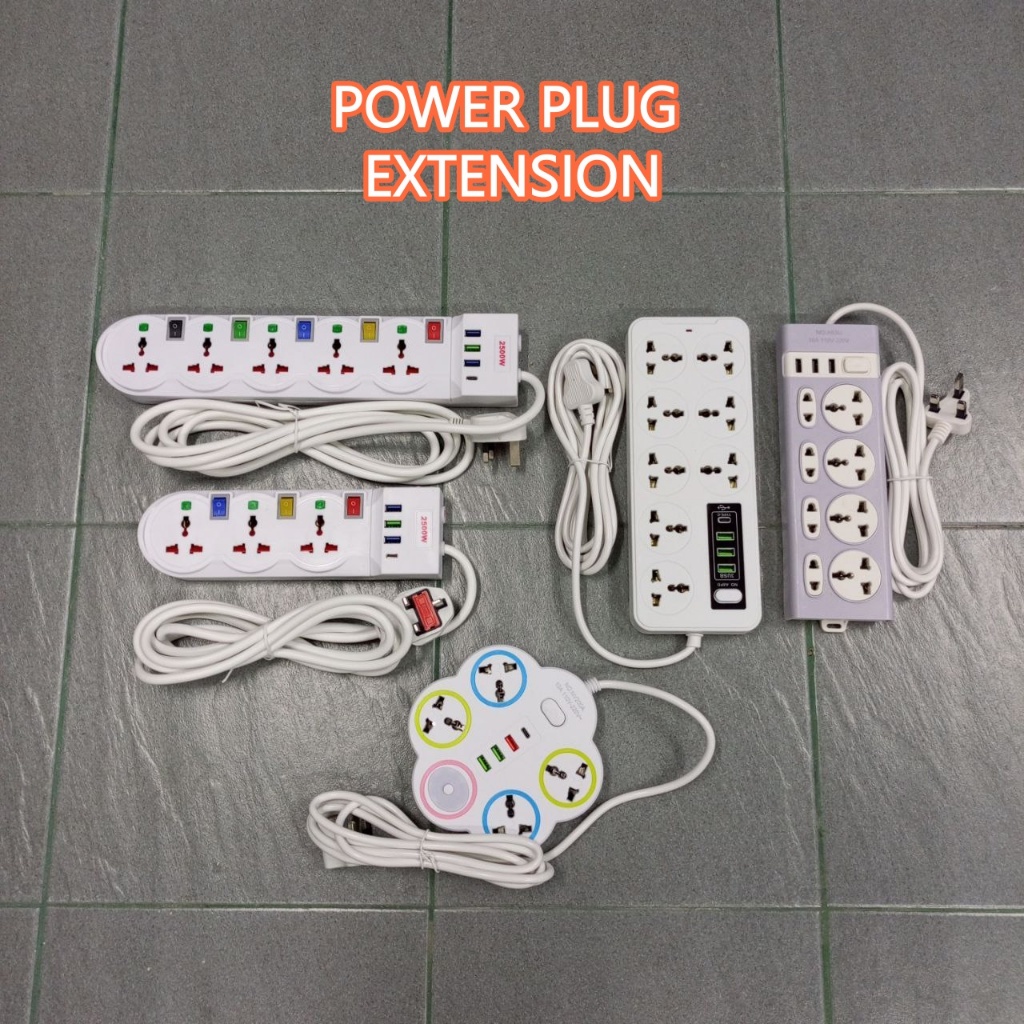 UNIVERSAL POWER PLUG EXTENSION SOCKET USB PORT FAST CHARGING LIGHT ...