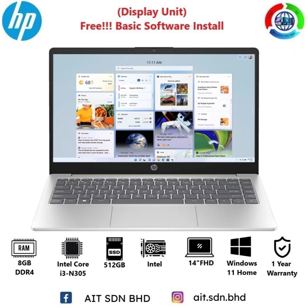 HP 14-EP0135TU 14"FHD Laptop Gold Intel® Core™ i3-N305 8GB 512GB SSD ...