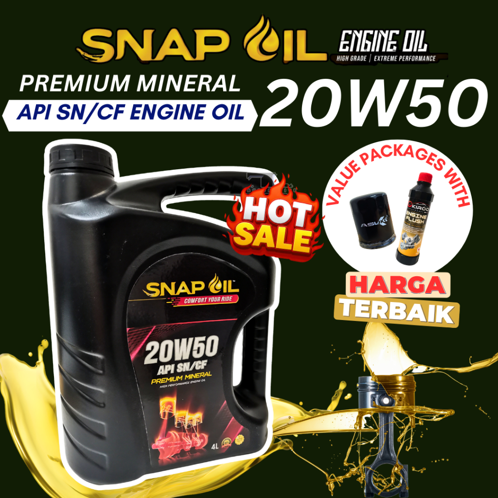 SNAP OIL 20W50 Premium Mineral Engine Oil Minyak Enjin 4 Liter API SN ...