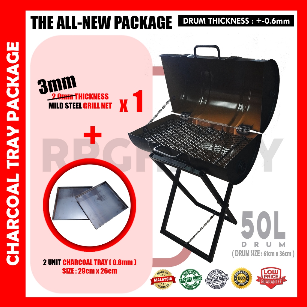 BBQ Grill Outdoor Tempat Bakar BBQ Tong Drum BBQ Set Saiz 50L Medium ...