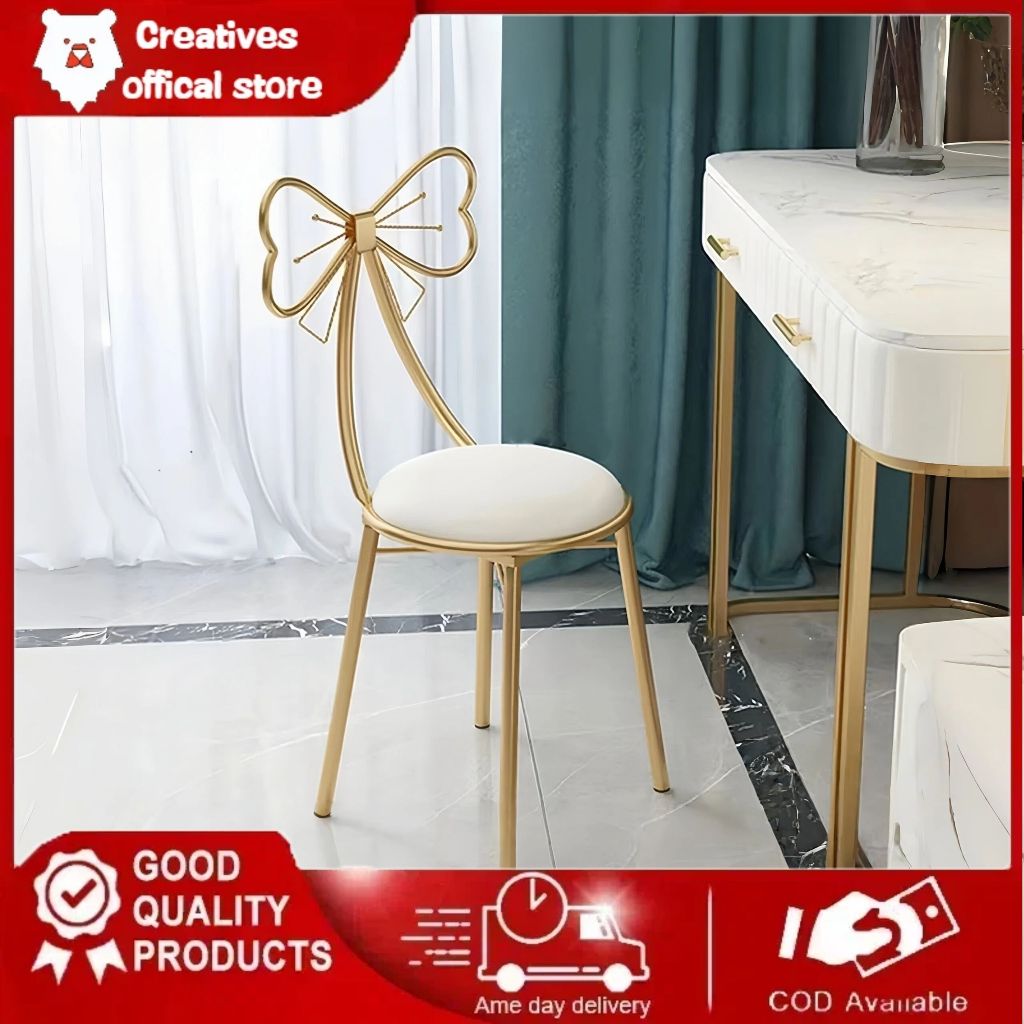 Modern Nordic Backrest Dressing Stool bedroom makeup stool light luxury ...