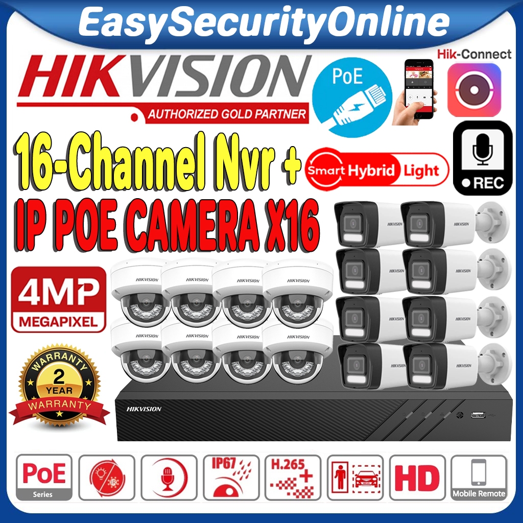 HIK HIKVISION 16CH 4.0MP DS-7616NI-Q2/16P NVR + 16 PoE CAMERA CCTV IP ...