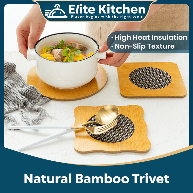 Elite Kitchen- Natural Wooden Coaster Pot Holder Heat Insulated Mat ...
