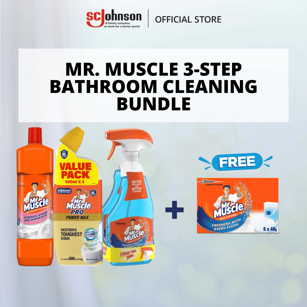 Mr Muscle 3-Step Bathroom Cleaning Bundle - Toilet Bowl, Bathroom ...