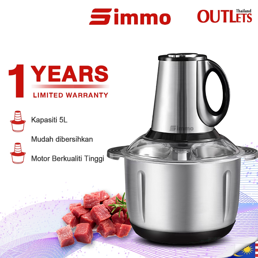 Simmo Chopper Blender Electric Meat Grinder 5L Pengisar Daging Food ...