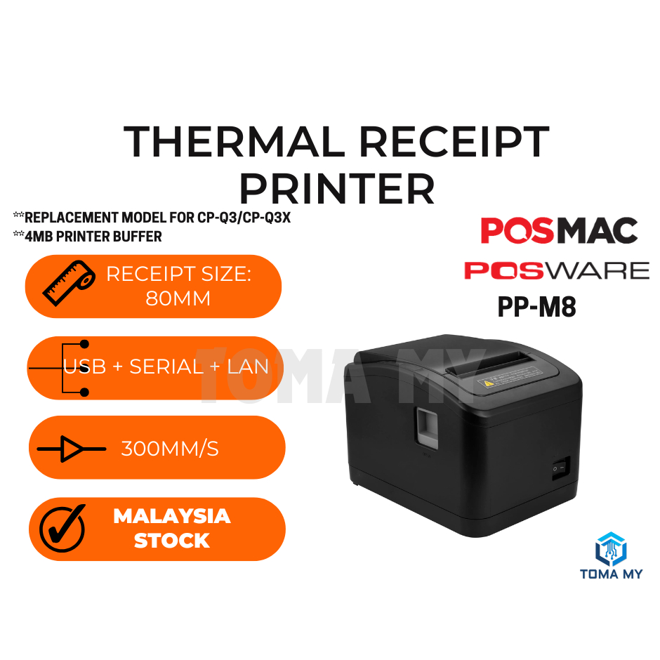 POSMAC PP-M8 Thermal Receipt Printer 80mm (USB+SERIAL+LAN) POS Feedme ...
