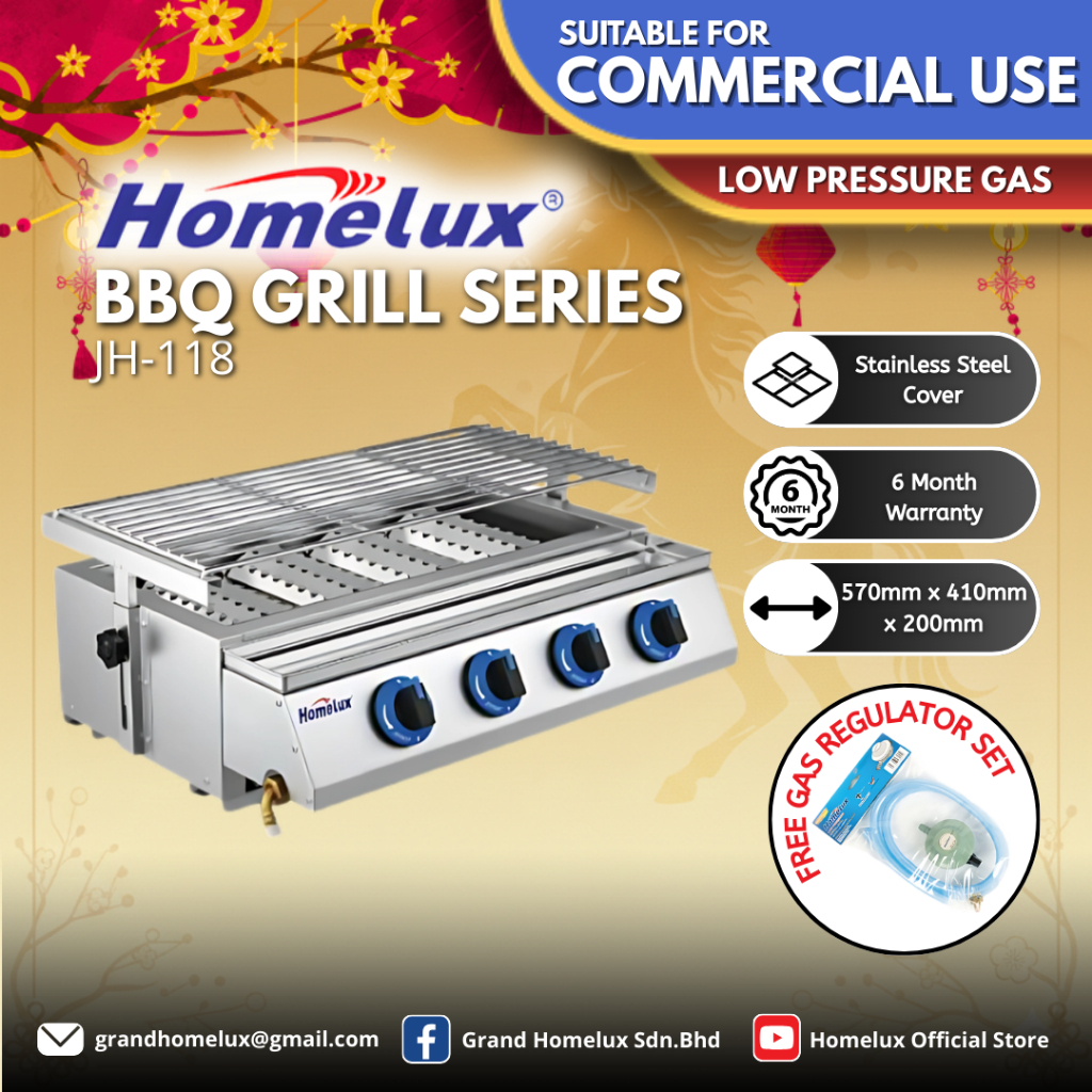 HOMELUX STAINLESS STEEL GAS BBQ GRILL 4 BURNER JH SERIES JH-118 ...
