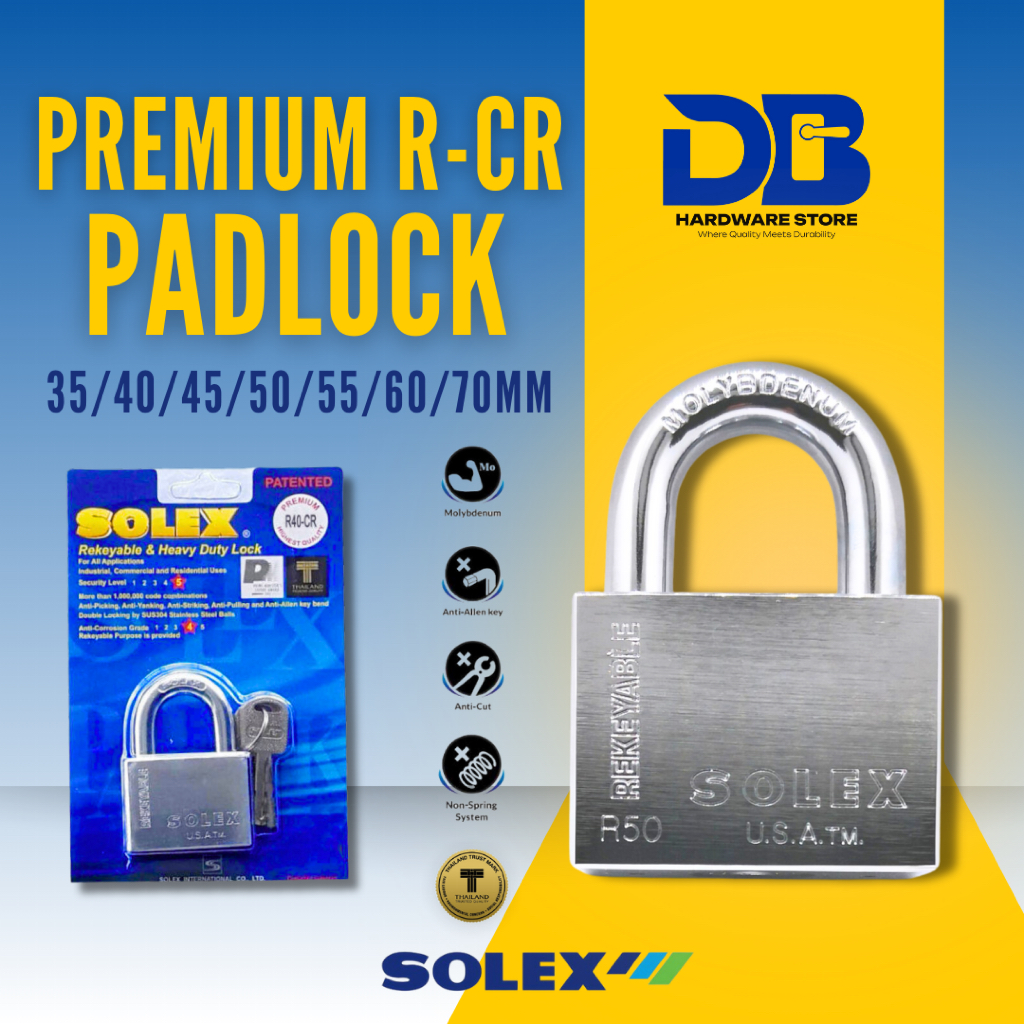 DB 100% Original Solex Anti-Cut Heavy Duty Padlock CR35 CR40 CR45 CR50 ...