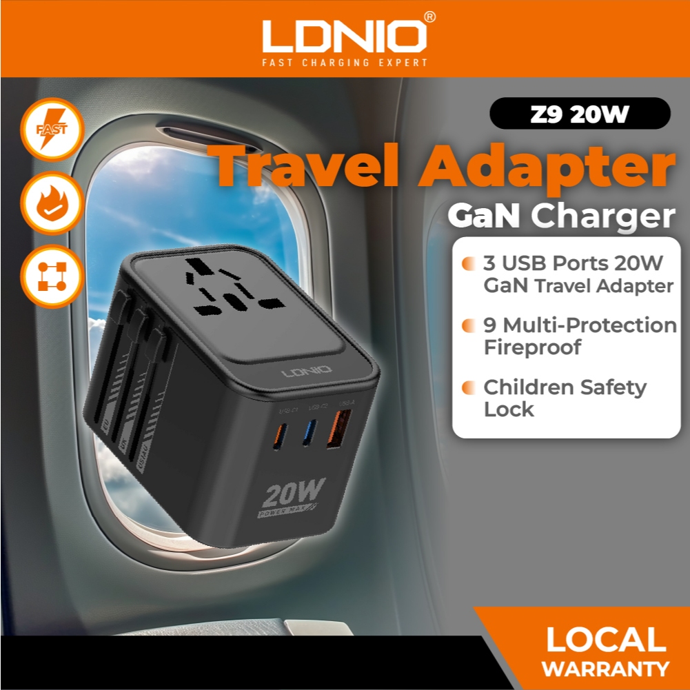 LDNIO Z9 20W Universal Adapter GAN Outlets Power Strip Travel Adapter ...