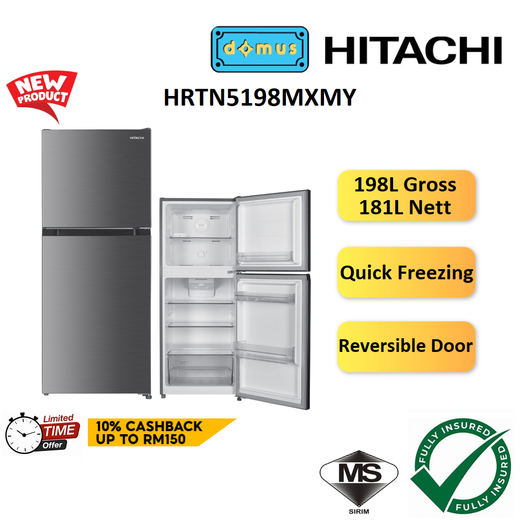 2026 Hitachi Refrigerator 2 Door 198L Gross 181L Nett Fridge Peti Sejuk ...