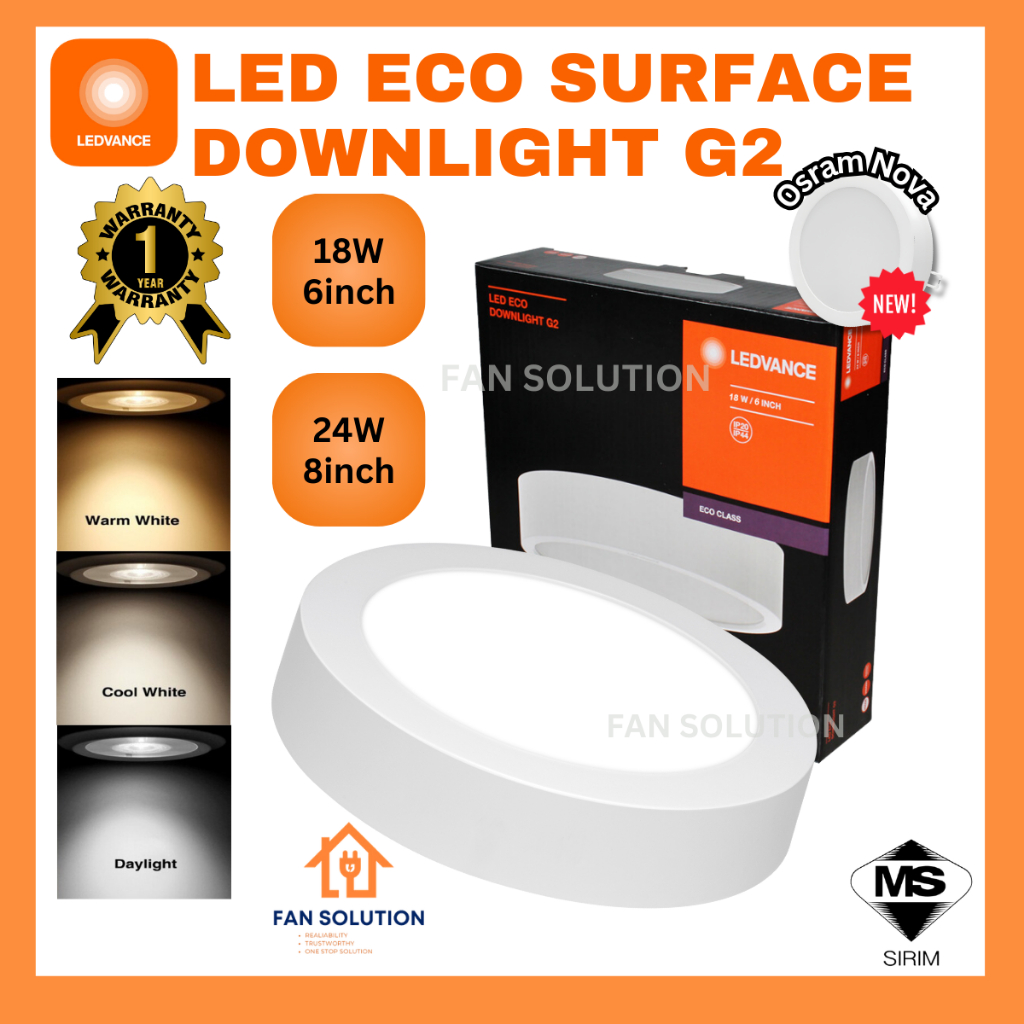LEDVANCE/OSRAM NOVA LED ECO SURFACE DOWNLIGHT 6" 18W / 8" 24W SURFACE ...