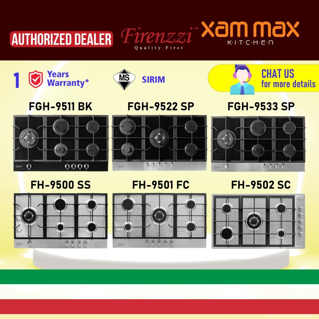Firenzzi FGH-9511 FGH-9522 FGH-9533 FH-9501 / 5 Sabaf Burners / Glass ...