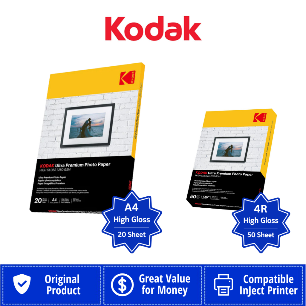 KODAK Ultra Premium Photo Paper | Hight Gloss | 4R 50 sheet | A4 20 ...
