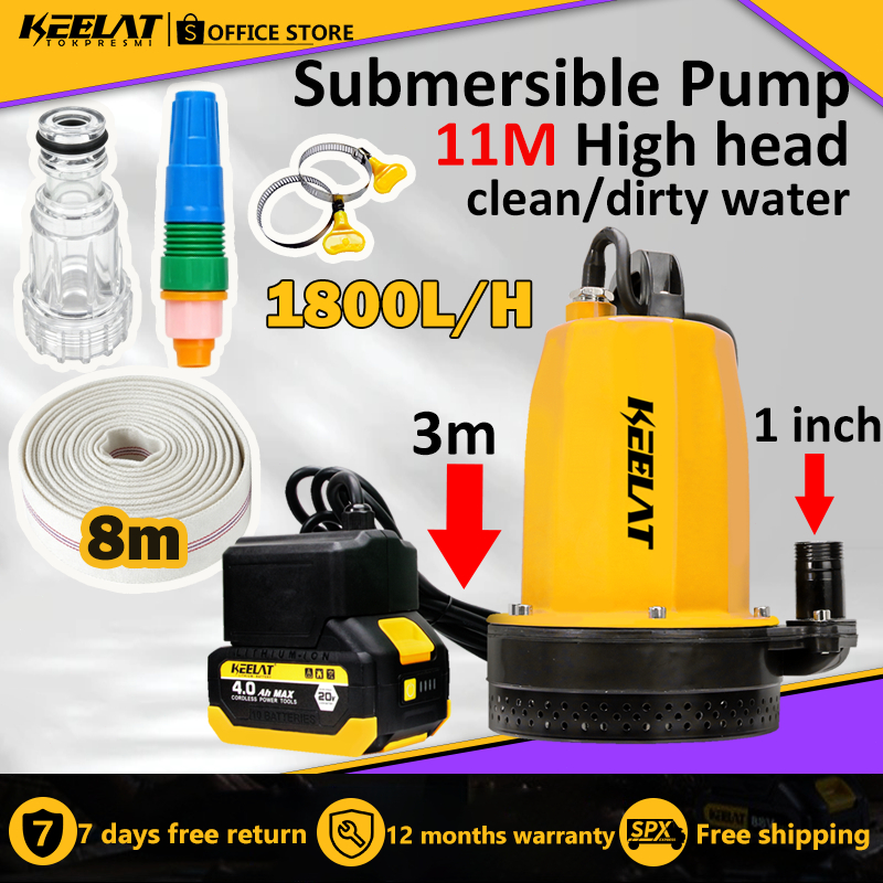 KEELAT Submersible Pump 1800L/h clean/dirty water Portable Drainage ...
