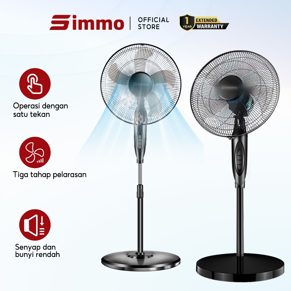 Simmo Electric Stand Fan 5 blades 3 Speed Control Standing Silent ...