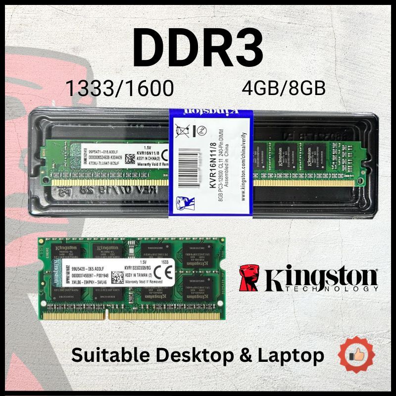 [Local Stock] Kingston DDR3 DDR3L RAM 4GB 8GB 1333MHz 1600MHz Laptop ...