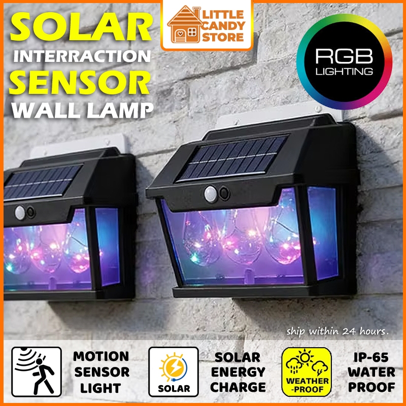 Motion Sensor Solar Wall Light RGB/Warm LED Bulb Outdoor Lighting Auto ...