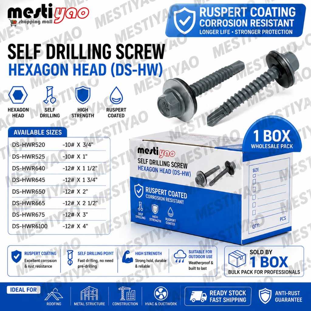 DS-HWR TD-HWR RUSPERT COATING HEX SELF DRILLING SCREW/SKRU ATAP BUMBUNG ...