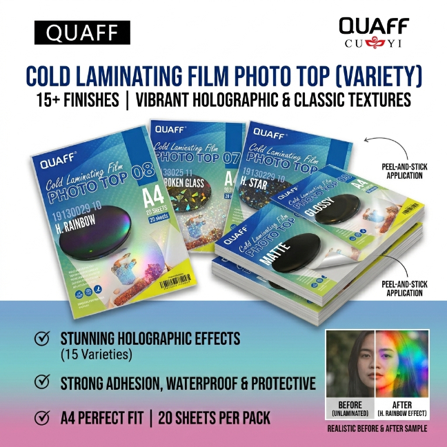 QUAFF A4 Cold Laminating Film Photo Top 20 Sheets Self Adhesive ...