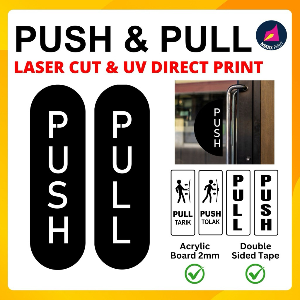 Push Pull Sign Acrylic / Papan Tanda Pintu Tolak Tarik Pelekat Pintu ...
