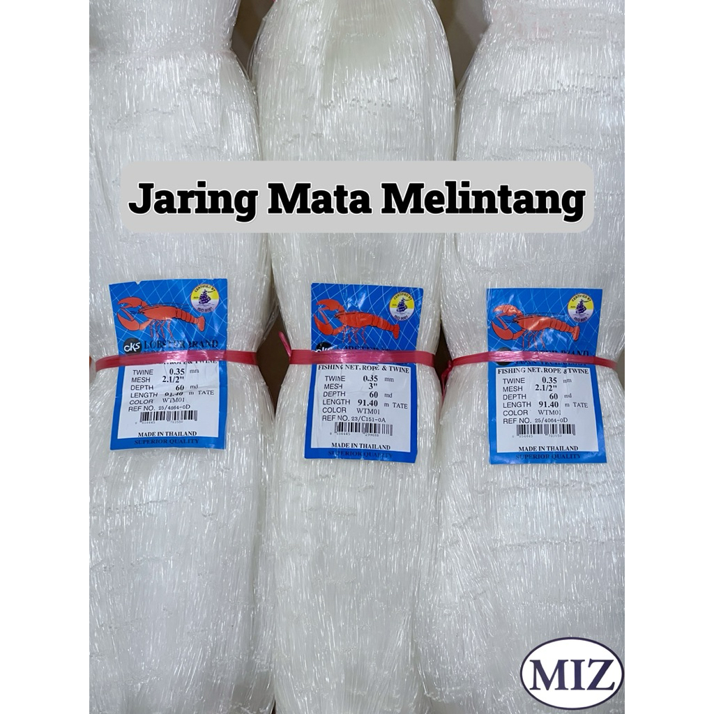 035 x 2 1/2" 3" x 60MD x 91.4MTR Mata Melintang Fishing Net Jaring ...
