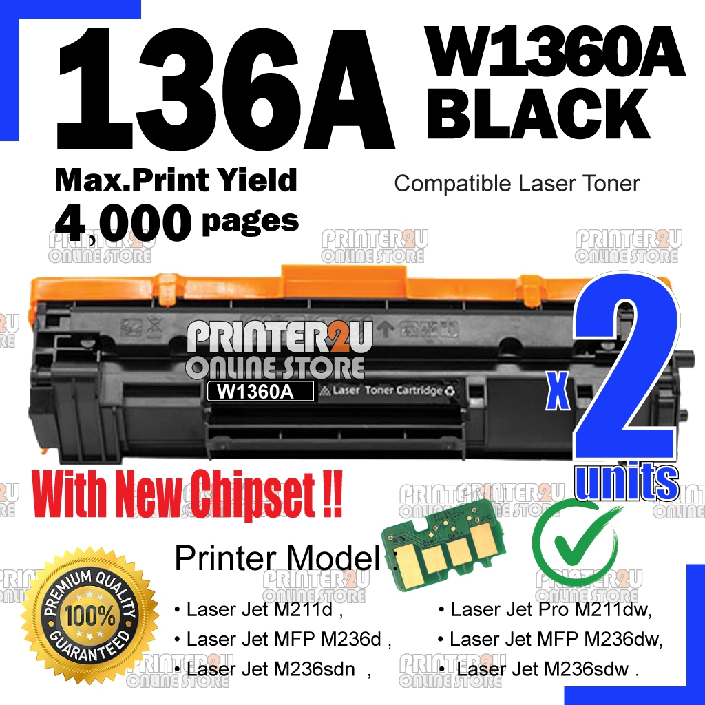 2x Compatible H* 136A W1360A H*136A W1360X Cartridge For H* LaserJet ...