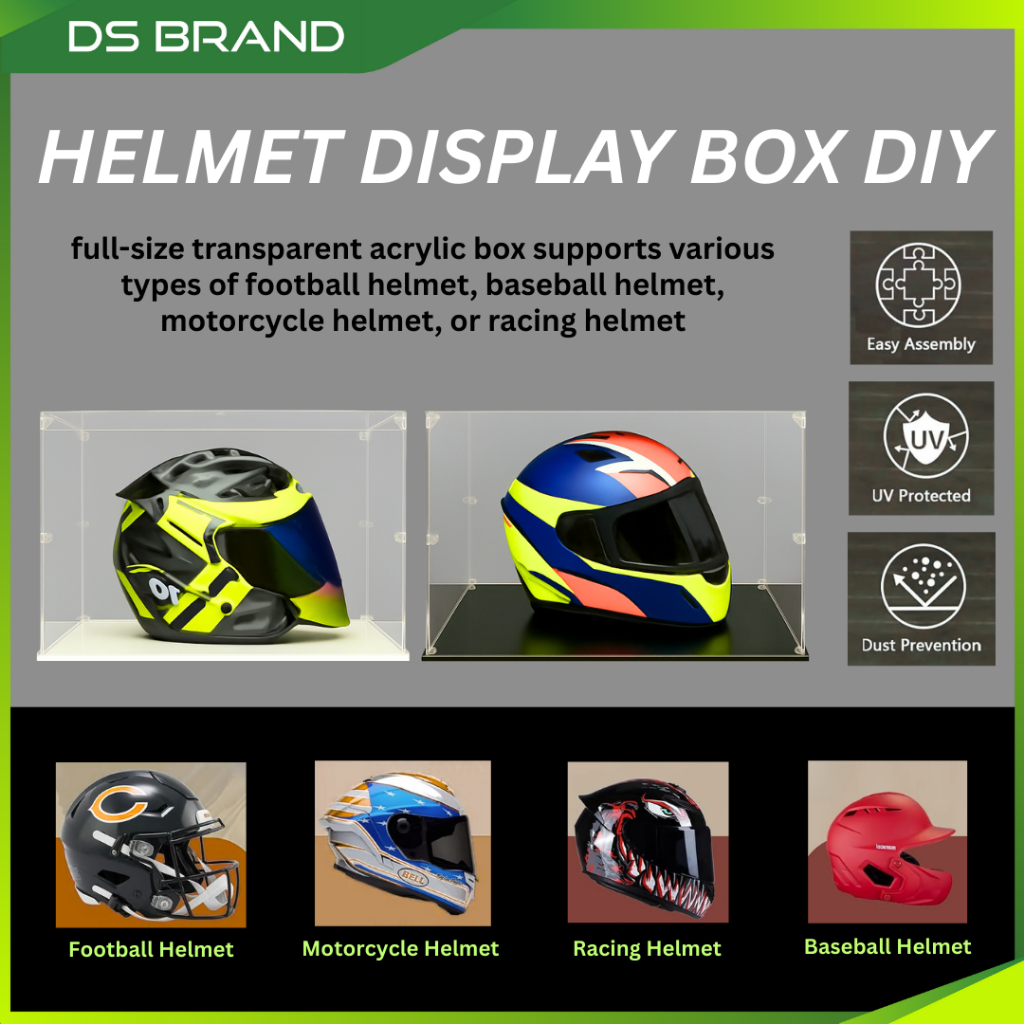 Helmet Display DIY Acrylic Box With Base / Helmet Display Kotak Akrilik ...
