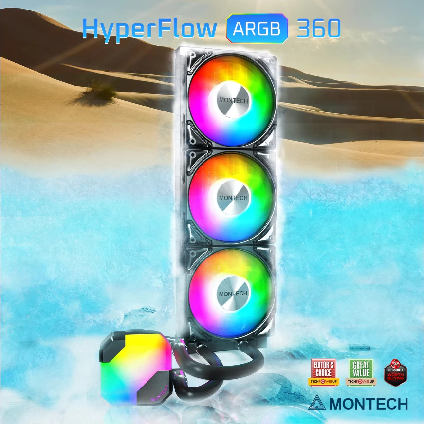 MONTECH HyperFlow ARGB 360 - AIO Liquid CPU Cooler [ BLACK / WHITE ] | Shopee Malaysia