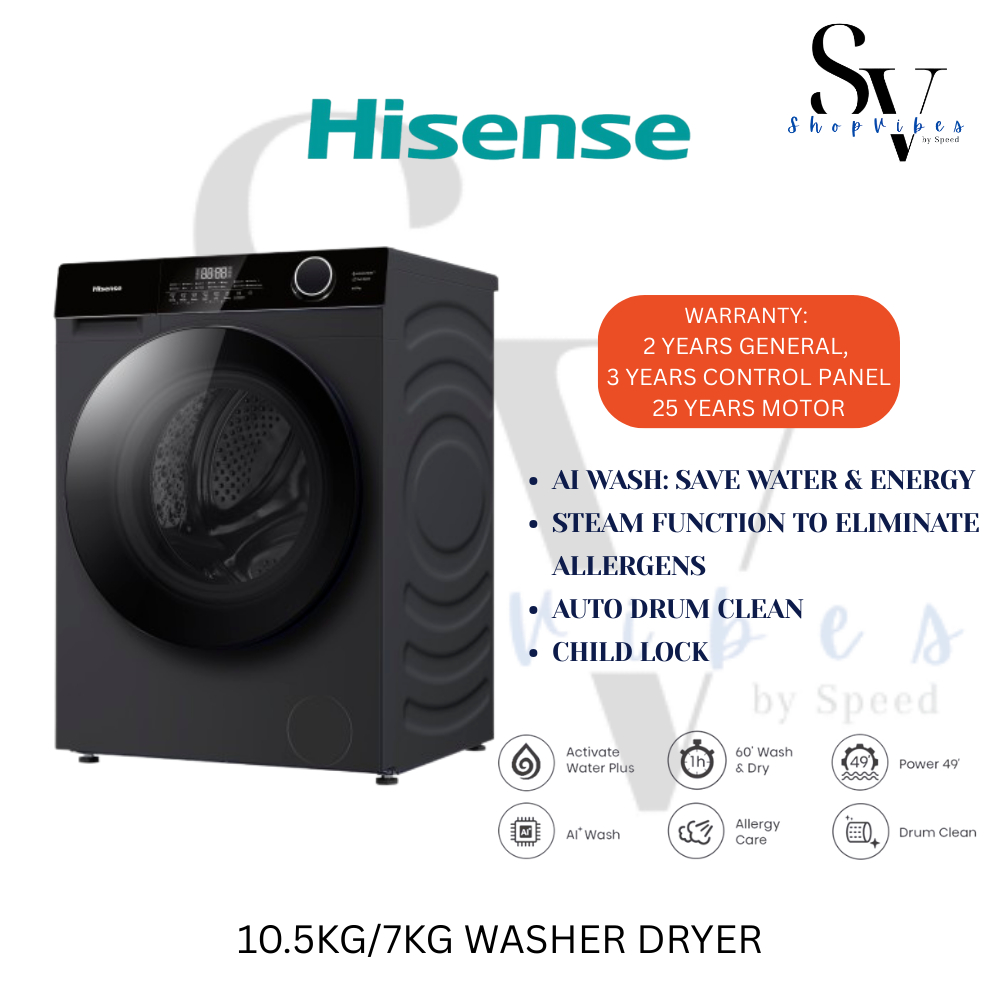 Hisense Front Load Washer & Dryer 10.5KG WD105M3 (M Series) | Shopee ...