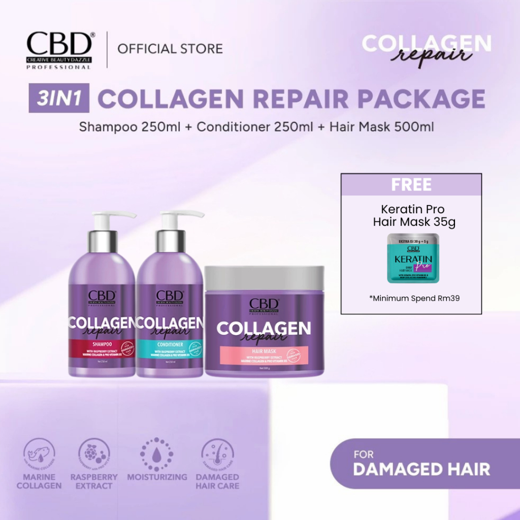 CBD Professional Collagen Repair 3 in 1 Package - Hair Shampoo + Hair ...