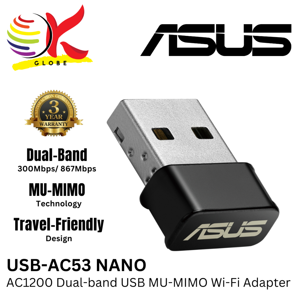 ASUS USB AC53 NANO AC1200 DUAL-BAND USB WI-FI ADAPTER WITH MU-MIMO ...