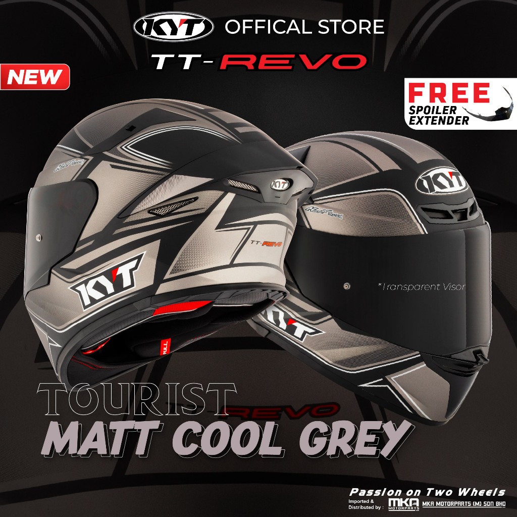 KYT HELMET TT-REVO TOURIST MATT COOL GREY (FREE SPOILER EXTENDER) | Shopee Malaysia