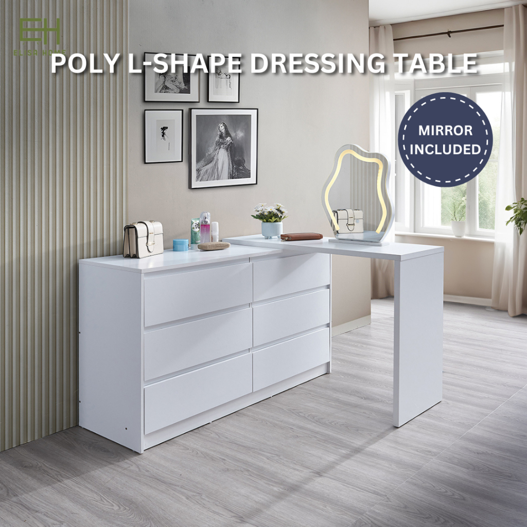 ELISA HOME Poly LShape Dresssing Table / Meja Solek L Shape / Meja ...
