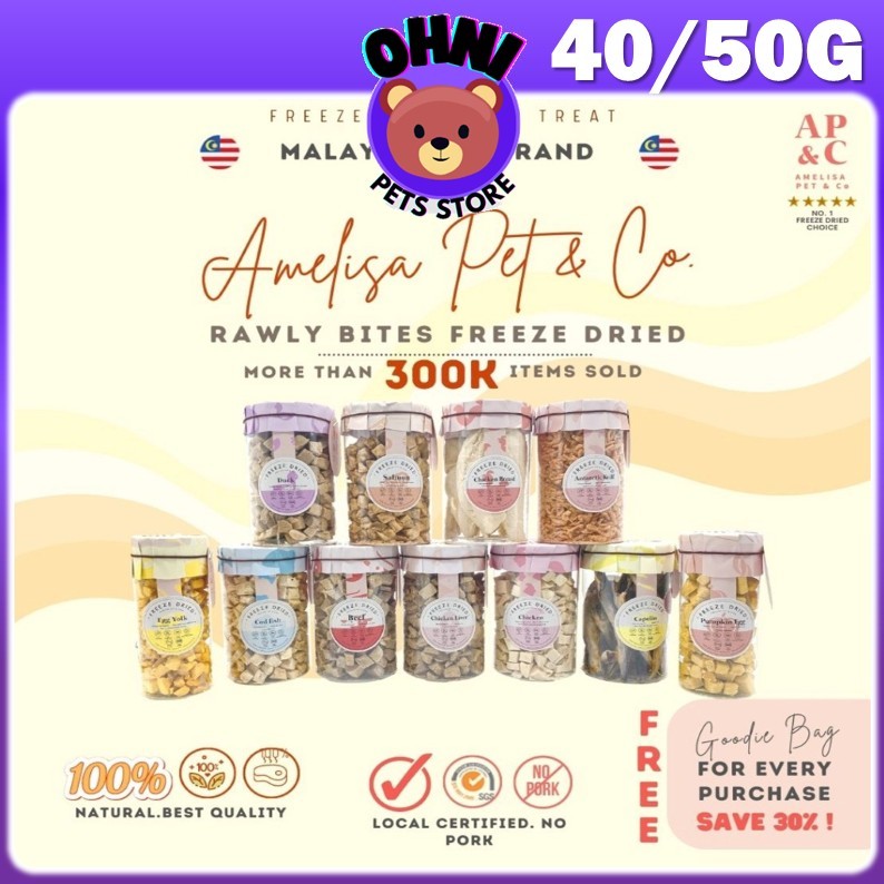 Amelisa Rawly Bites Mini Freeze Dried Treat Lamb/ Chicken/ Shrimp/ Tuna ...