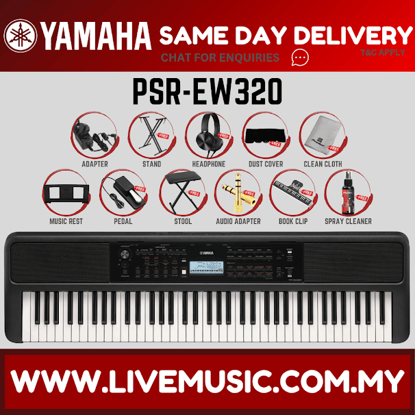 Yamaha PSR-EW320 76-key Portable Keyboard 12 in 1 Premium Package ( PSR ...